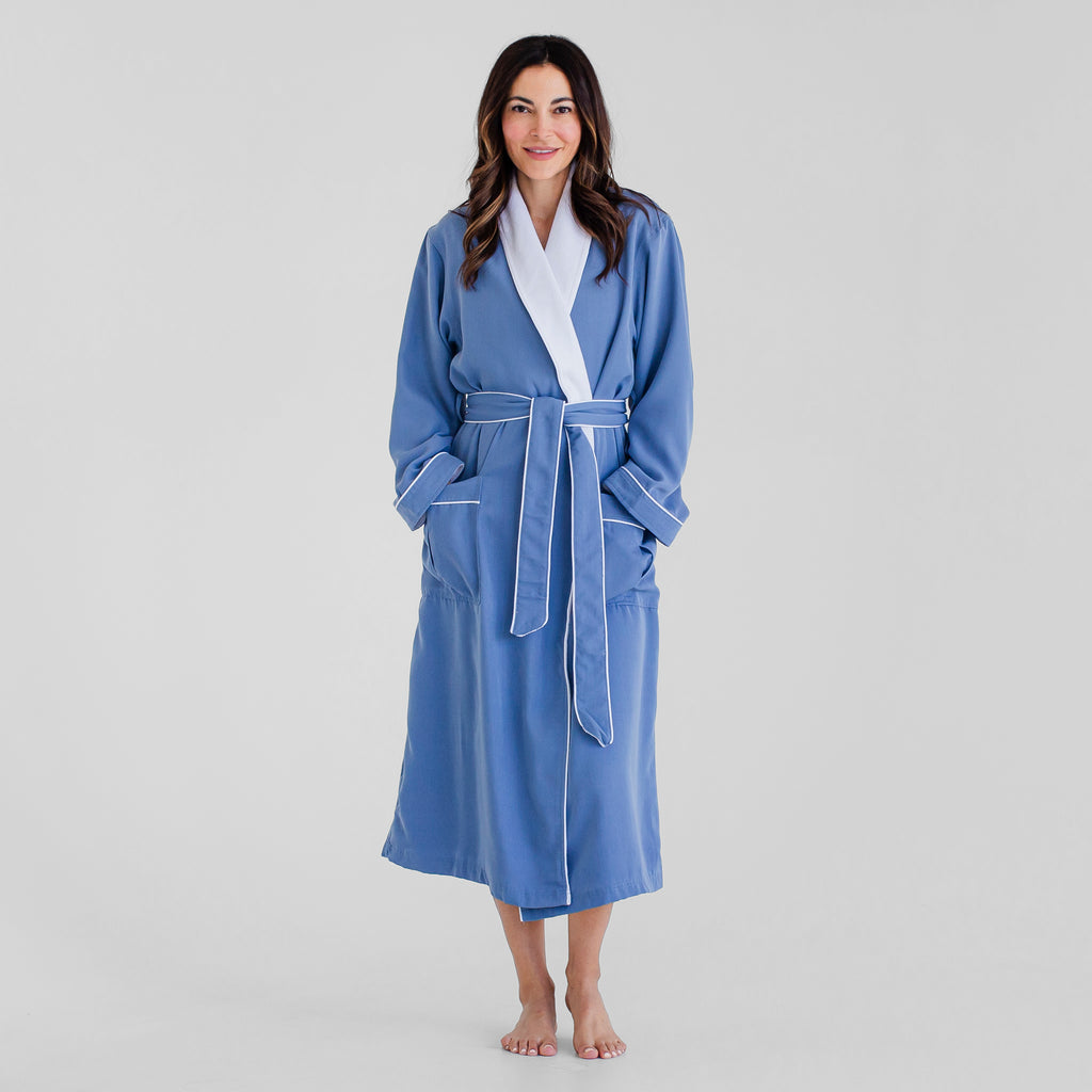 Luxury Spa Robes | Classic Terry Cloth Bathrobe | Blue & White | Luxury Spa Robes